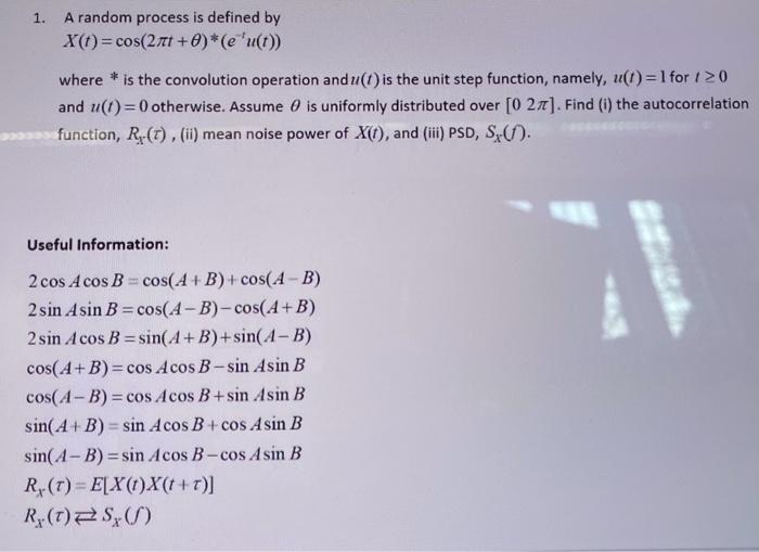 1. A random process is defined by | Chegg.com