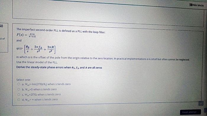 Solved The imperfect second-order PLL is defined as a PLL | Chegg.com
