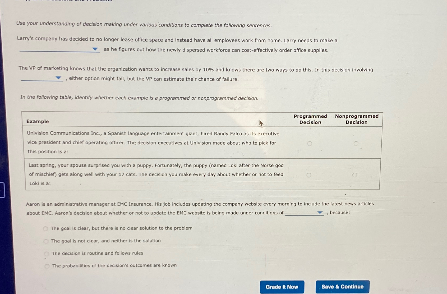 Solved Use your understanding of decision making under | Chegg.com
