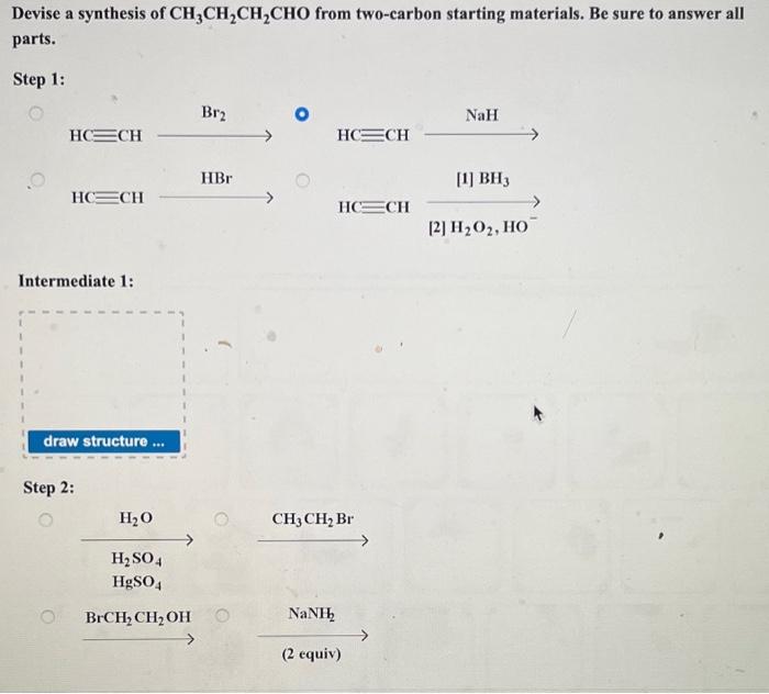 Solved Devise a synthesis of CH3CH₂CH₂CHO from two-carbon | Chegg.com