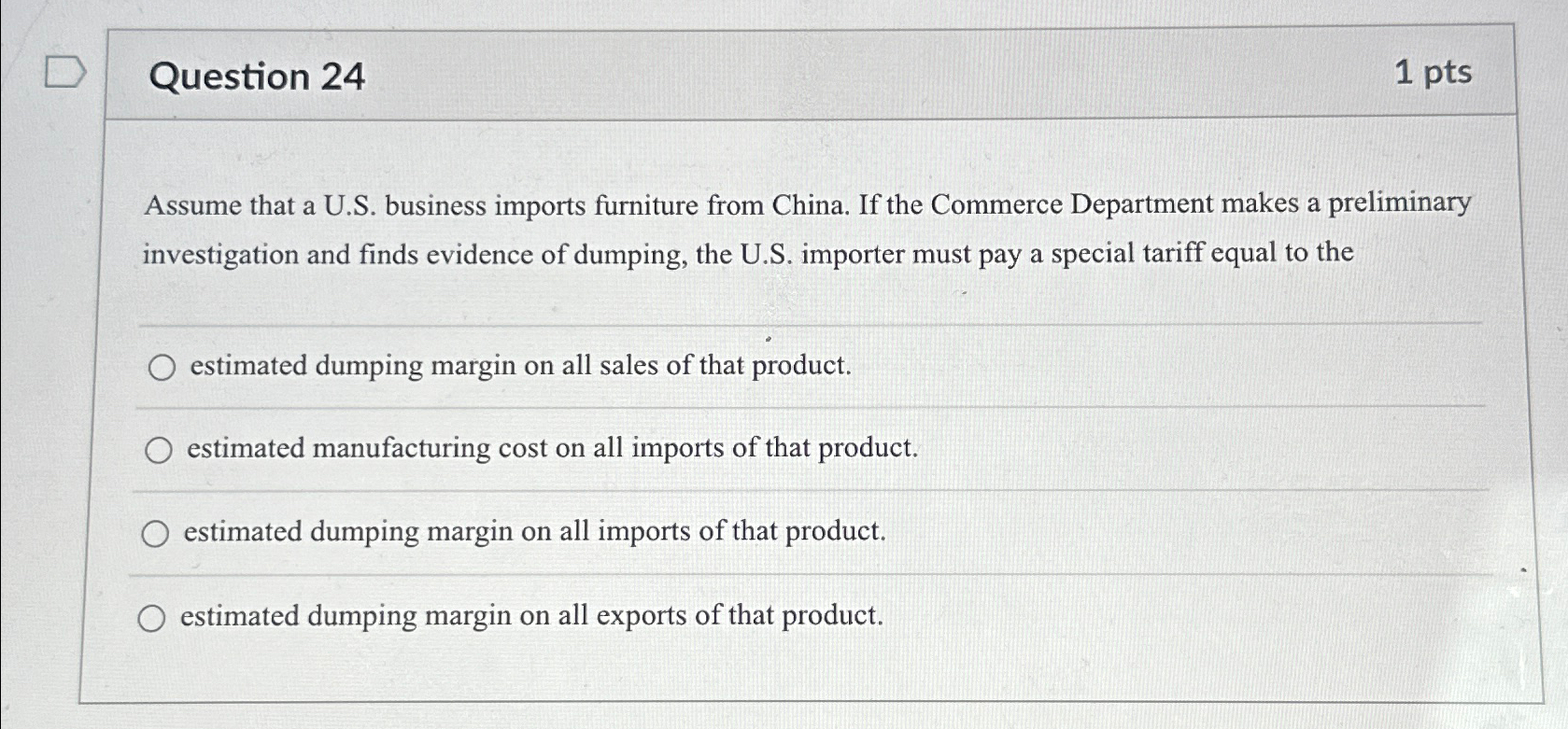Solved Question 241 ﻿ptsAssume that a U.S. ﻿business imports | Chegg.com