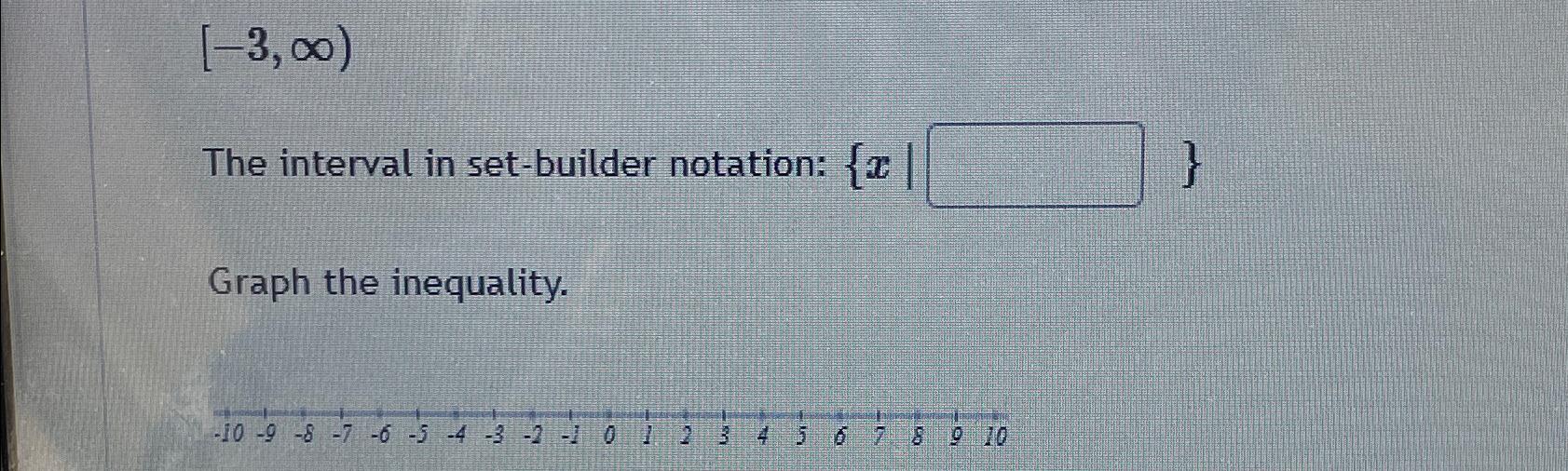 Solved [-3,∞)The interval in set-builder notation: Graph the | Chegg.com