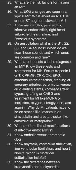 Solved 25. What are the risk factors for having an MI? 26. | Chegg.com