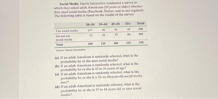 Solved Secial Media Harris Interactive conducted a survcy in | Chegg.com