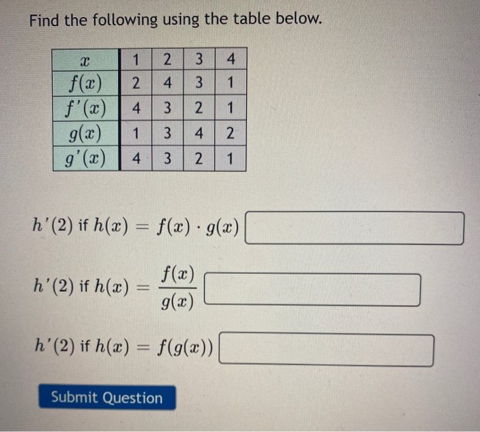 Solved Find the following using the table below. C 1 2 3 4 2 | Chegg.com