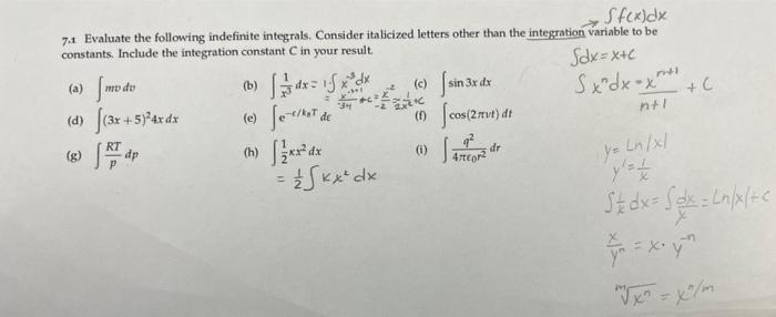 Solved Evaluate the following indefinite integrals. Consider | Chegg.com