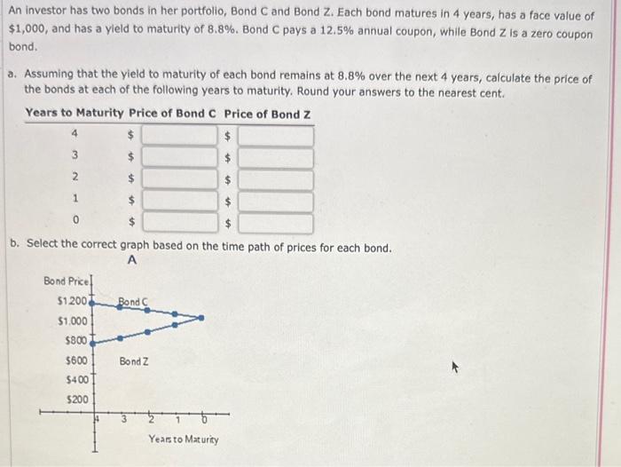 Solved An investor has two bonds in her portfolio, Bond C | Chegg.com