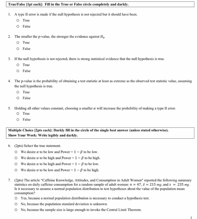 Solved True/False Ipt each): Fill in the True or False | Chegg.com