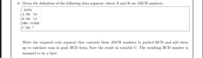 Solved 6. Given the definition of the following data | Chegg.com