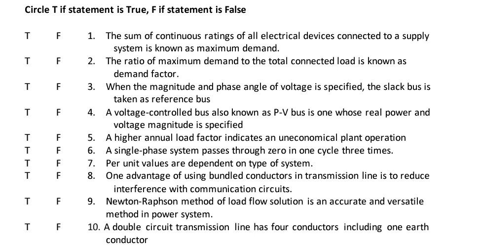 Solved Circle \\( \\mathrm{T} \\) if statement is True, \\( | Chegg.com