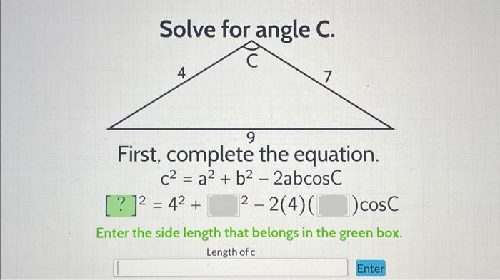 Solved Solve for angle C. First, complete the equation. | Chegg.com