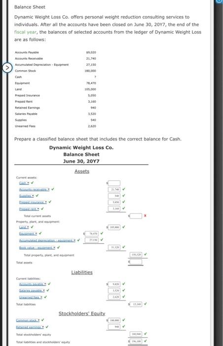Solved Balance Sheet Dynamic Weight Loss Co. offers personal | Chegg.com
