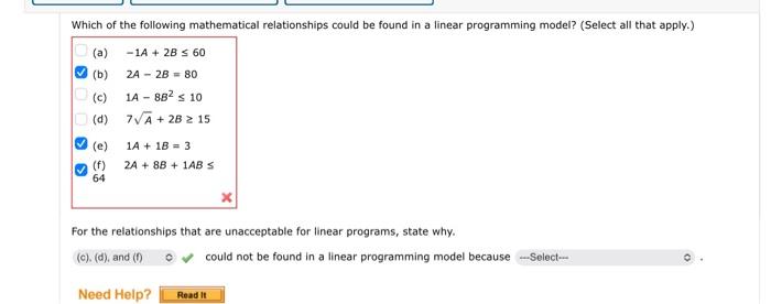 Solved Which Of The Following Mathematical Relationships 