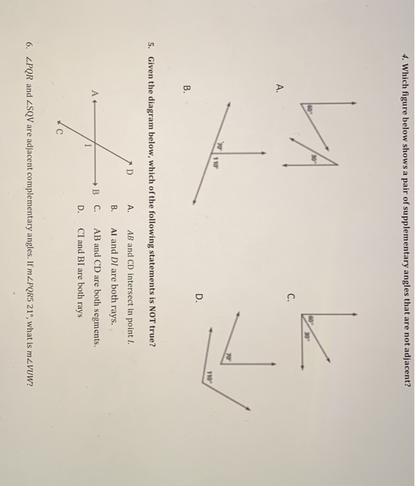 Solved 4. Which figure below shows a pair of supplementary | Chegg.com