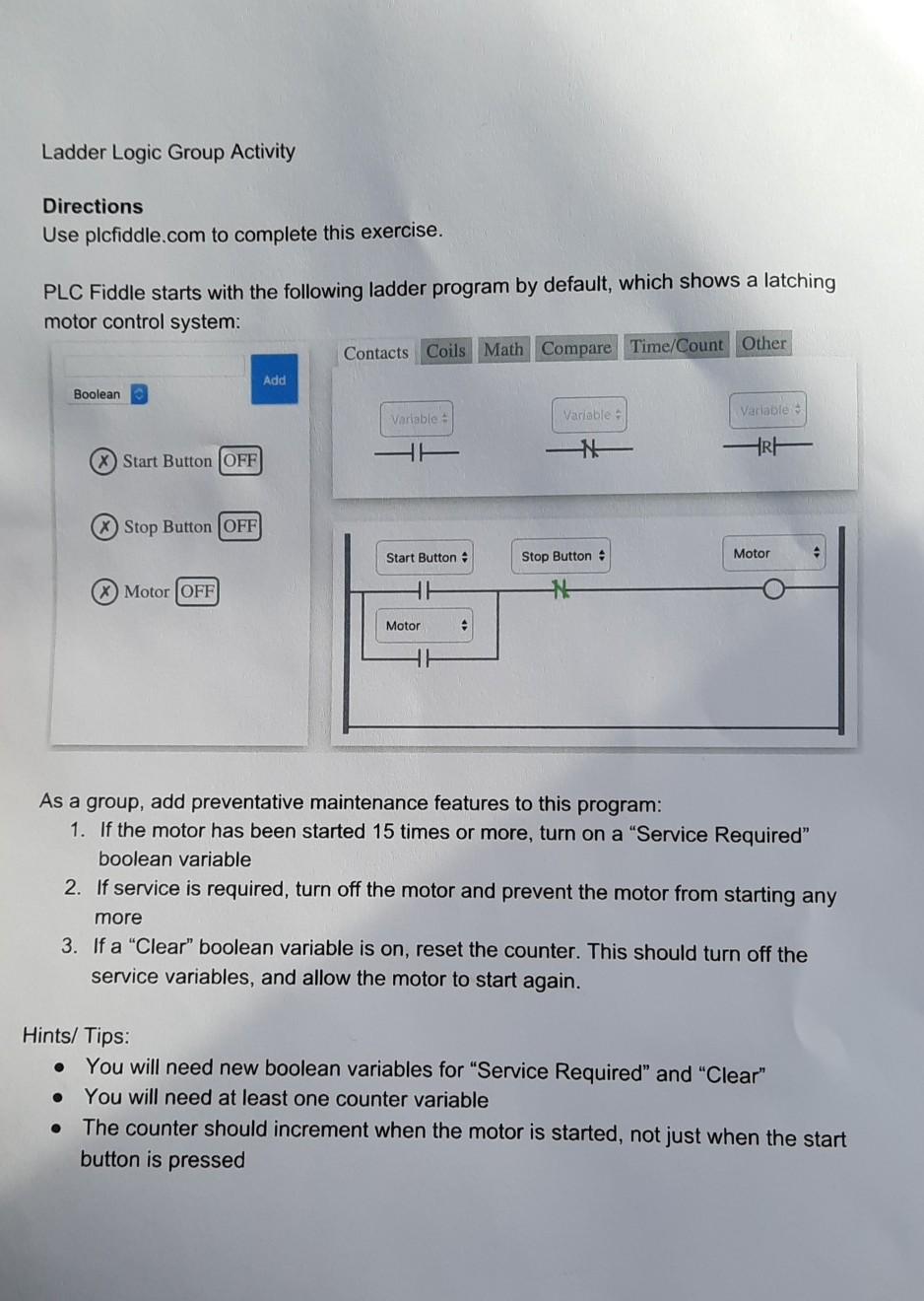 Solved Ladder Logic Group Activity Directions Use | Chegg.com
