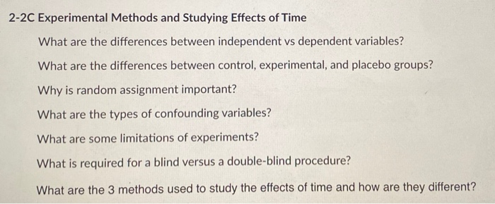 Solved 2-2C Experimental Methods and Studying Effects of | Chegg.com