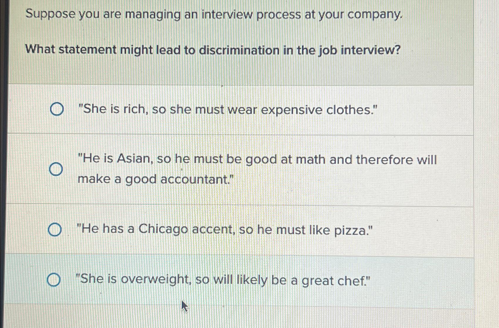 Solved Suppose you are managing an interview process at your | Chegg.com