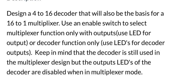 Solved Design a 4 to 16 decoder that will also be the basis | Chegg.com