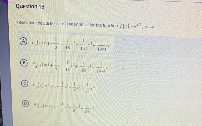 Solved Please find the nth Maclaurin polynomial for the | Chegg.com
