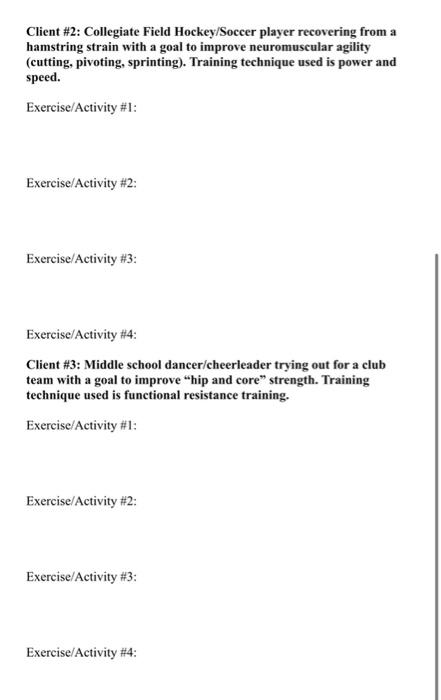 Solved Instructions: For each "client" provide 4 | Chegg.com