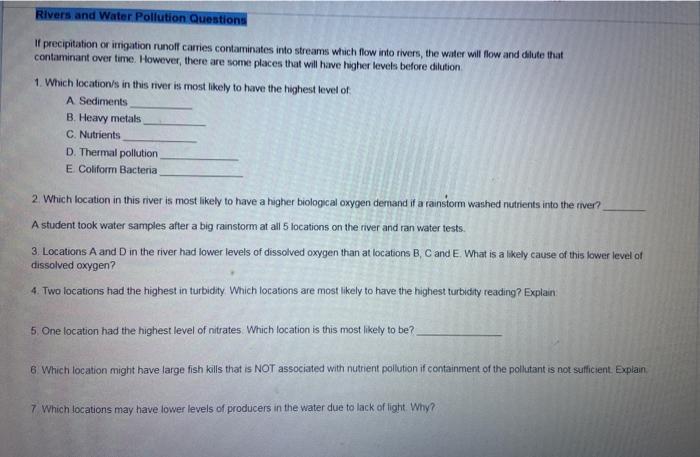 Solved Rivers and Water Pollution Questions If | Chegg.com