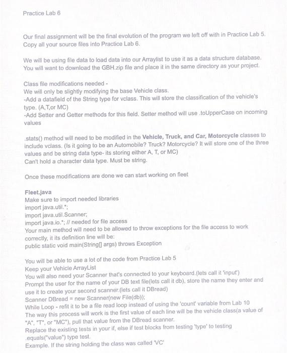 Solved Practice Lab 6 Our final assignment will be the final | Chegg.com