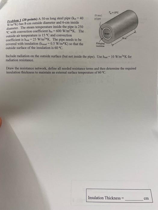 Solved Problem 1 (20 points) A 50−m long steel pipe (kst=40 | Chegg.com
