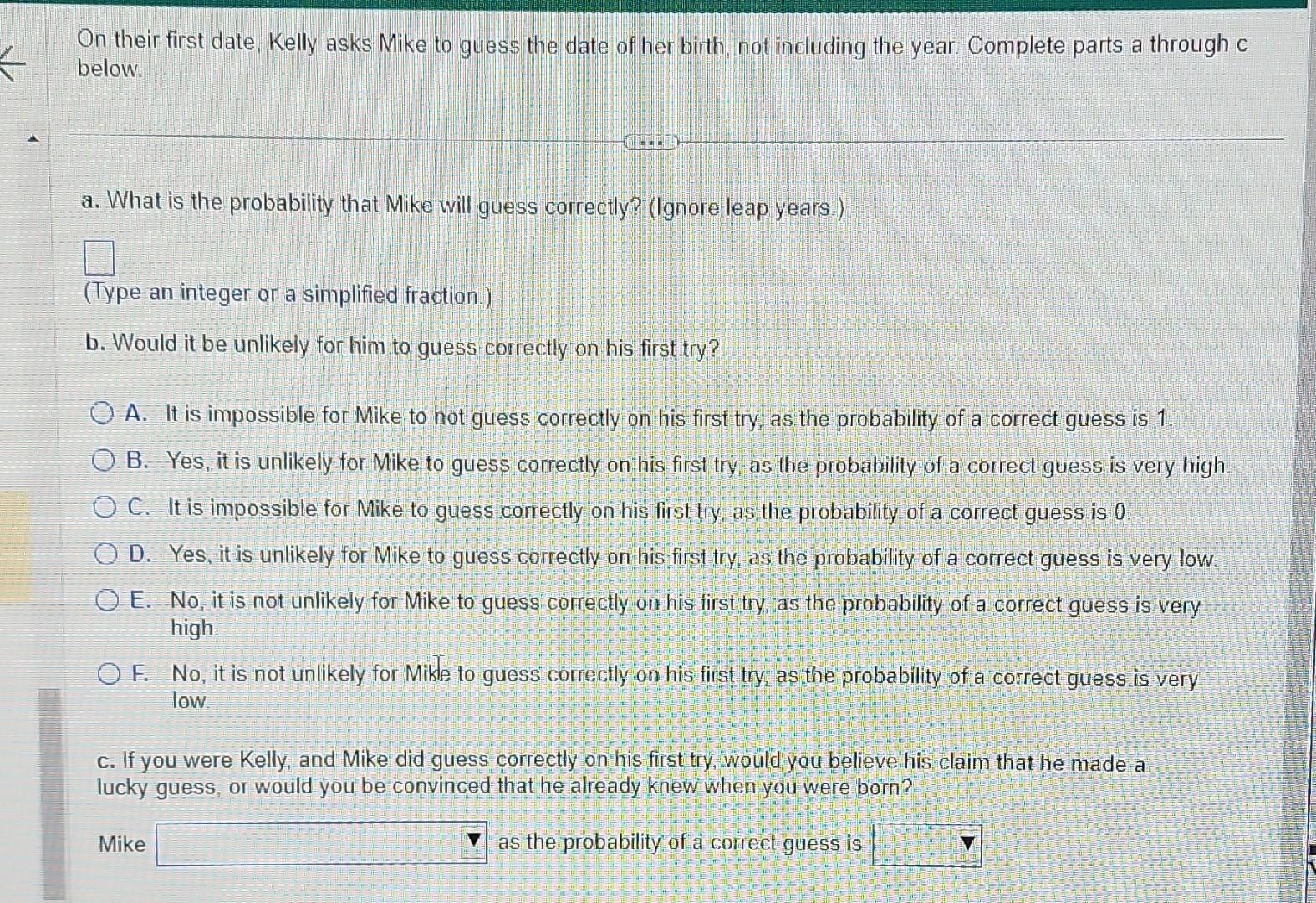 Solved On their first date, Kelly asks Mike to guess the | Chegg.com