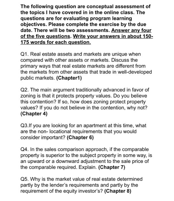 Solved The following question are conceptual assessment of | Chegg.com