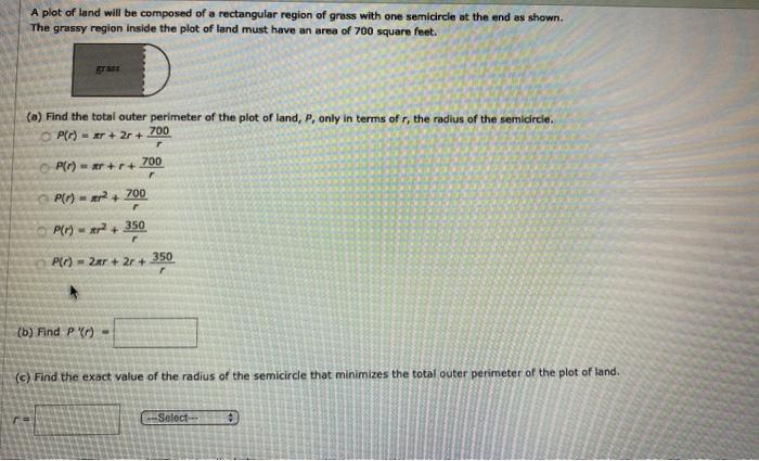 Solved A plot of land will be composed of a rectangular | Chegg.com