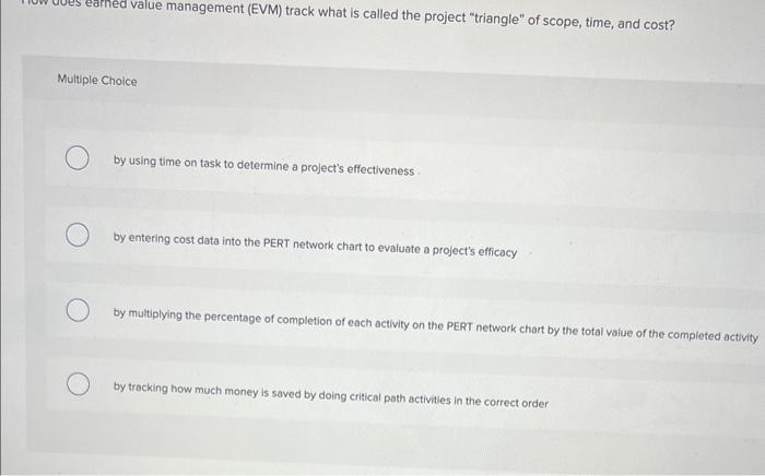 Solved earned value management (EVM) track what is called | Chegg.com