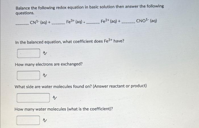 Solved Balance the following redox equation in basic | Chegg.com