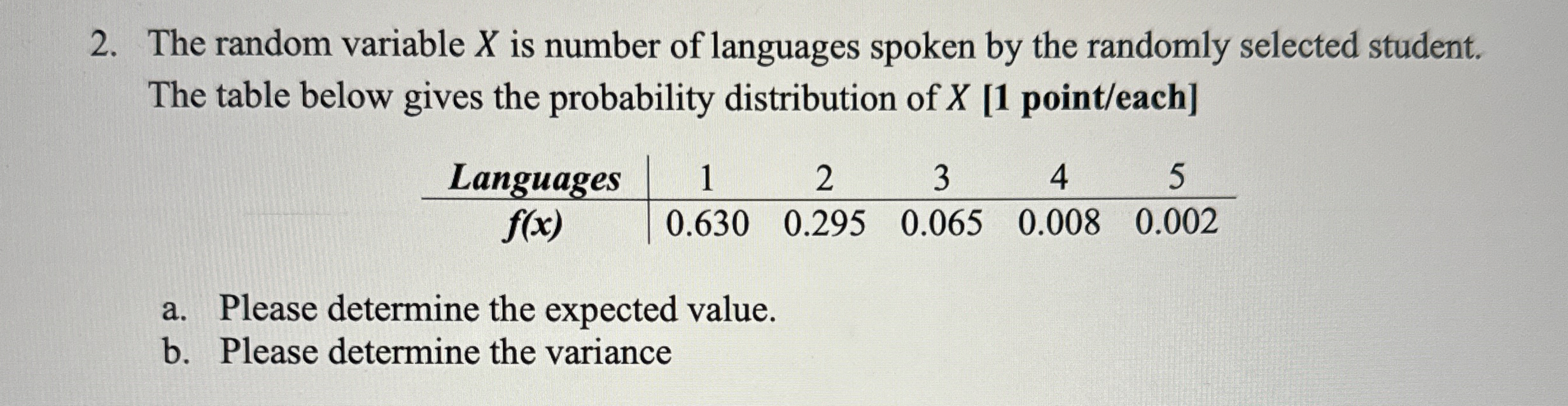 Solved The random variable x ﻿is number of languages spoken | Chegg.com