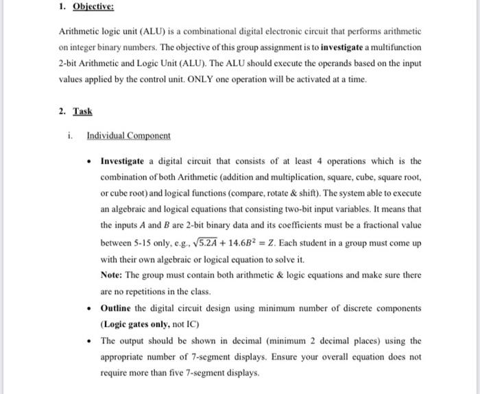 Solved 1. Objective: Arithmetic logic unit (ALU) is a | Chegg.com