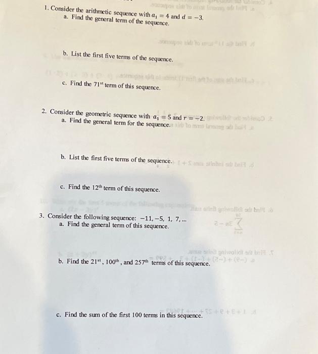 Solved 1. Consider the arithmetic sequence with a1=4 and | Chegg.com