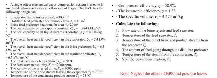 Solved A single-effect mechanical vapor-compression system | Chegg.com