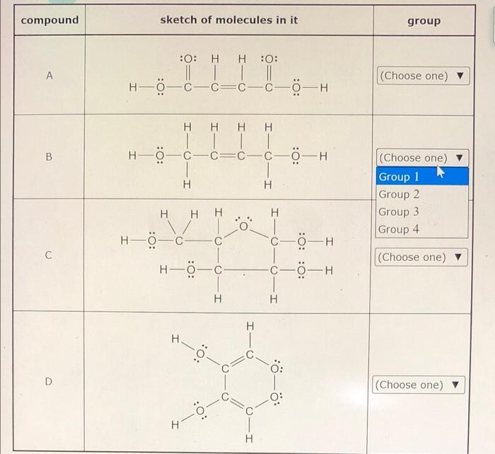 Solved Sort the molecular compounds in the table into groups | Chegg.com