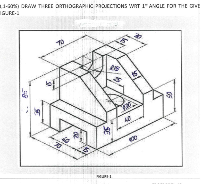 Solved 2.1-60%) ﻿DRAW THREE ORTHOGRAPHIC PROJECTIONS WRT | Chegg.com