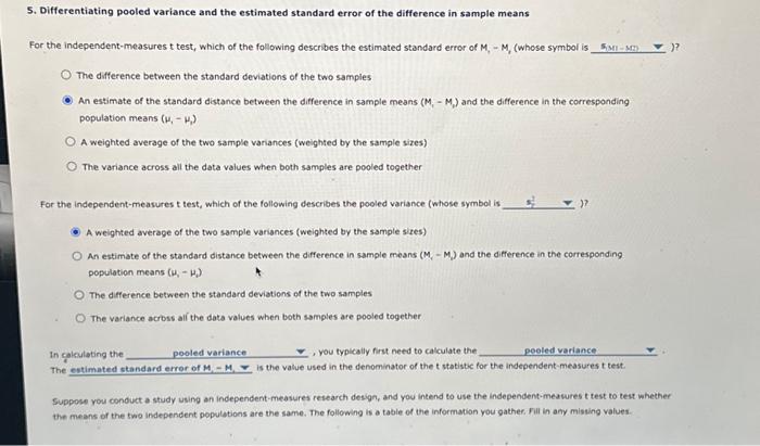 Solved Differentiating pooled variance and the estimated | Chegg.com