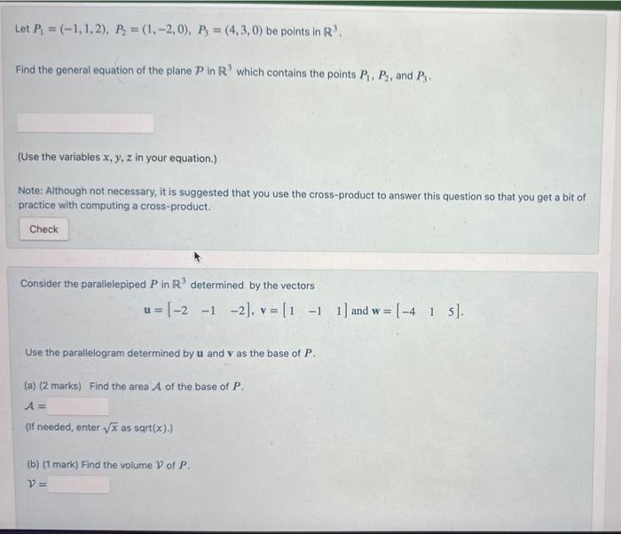 Solved Let P1=(−1,1,2),P2=(1,−2,0),P3=(4,3,0) be points in | Chegg.com