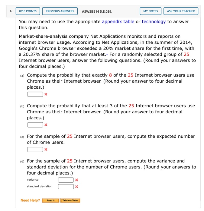 Solved 0/10 POINTS PREVIOUS ANSWERS ASWSBE14 5.E.039. MY | Chegg.com Solved 0/10 POINTS PREVIOUS ANSWERS ASWSBE14 5.E.039. MY | Chegg.com