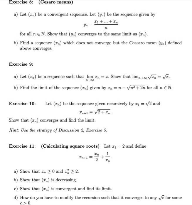 Solved Exercise 8: (Cesaro means) a) Let (un) be a | Chegg.com
