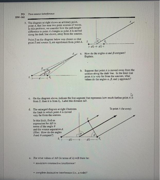 Solved PO HW-162 Two-source interference 3. The diagram at | Chegg.com
