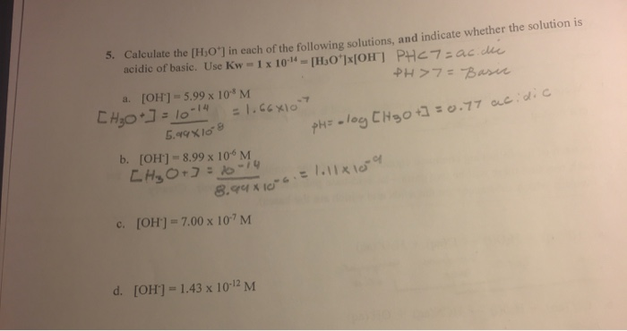 Solved 5. Calculate the [HO] in each of the following | Chegg.com