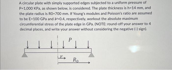 Solved A circular plate with simply supported edges | Chegg.com