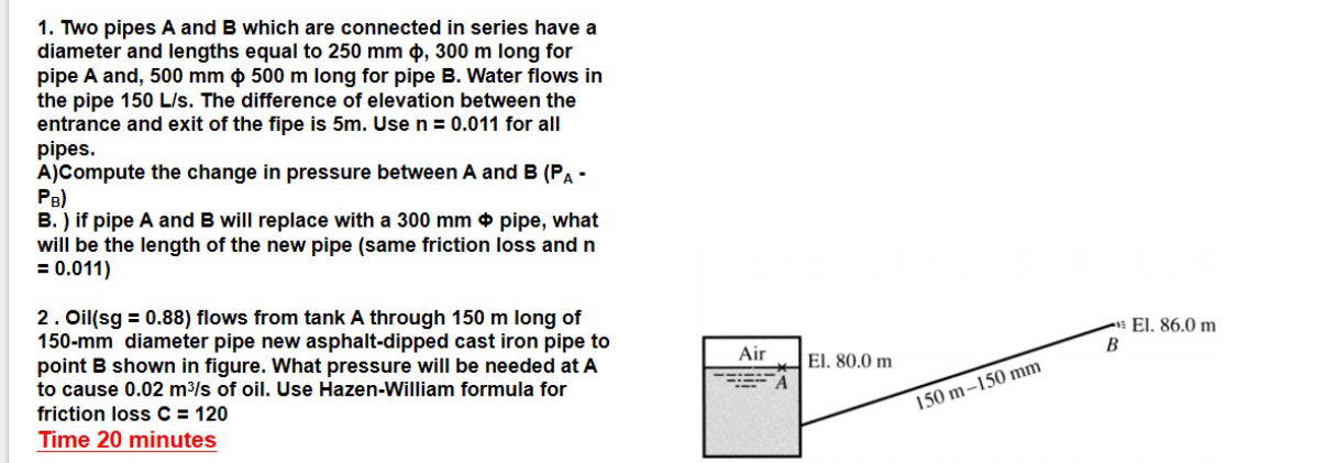 Solved Answers are provided below!!!!Two pipes A and B | Chegg.com