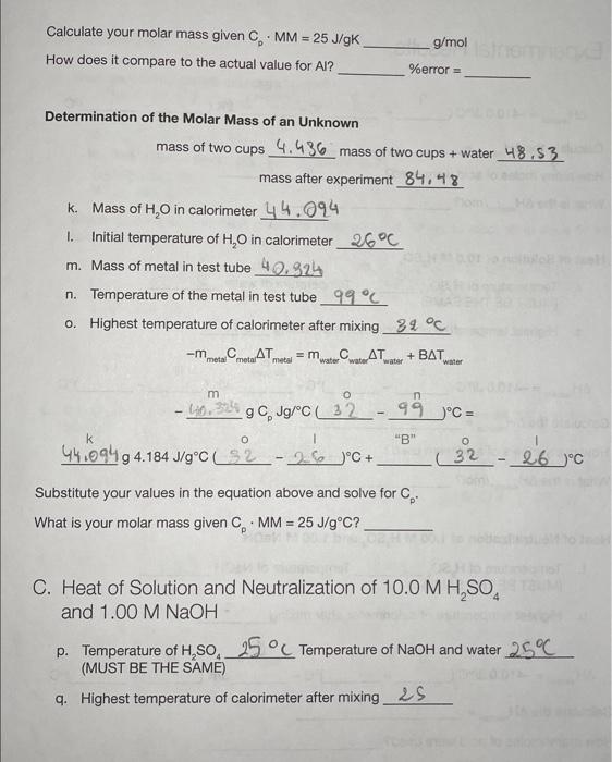 Solved A. Determining the "B" Constant mass of two cups | Chegg.com