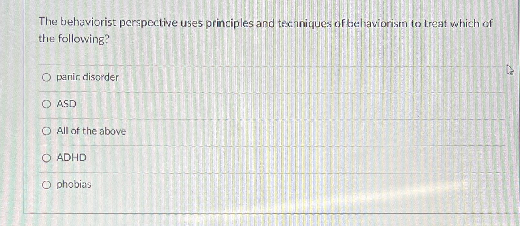 Solved The behaviorist perspective uses principles and | Chegg.com