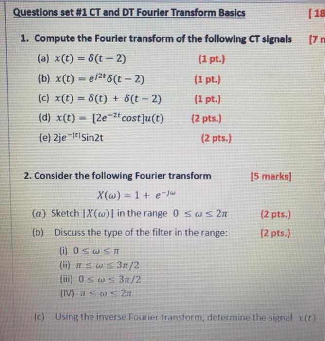Solved Questions set #1 CT and DT Fourier Transform Basics | | Chegg.com