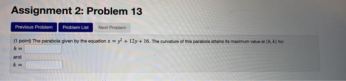 Solved Assignment 2: Problem 13 Previous Problem Probler | Chegg.com